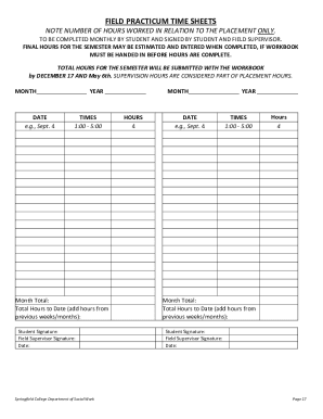Fillable Online FIELD PRACTICUM TIME SHEETS Fax Email Print - pdfFiller