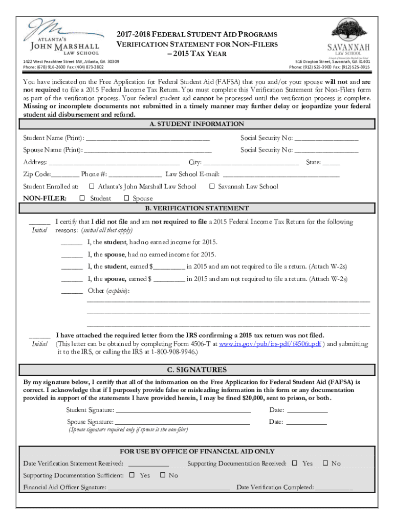 Fillable Online 2017-2018 Verification Worksheet - Financial Aid Fax Email Print - pdfFiller