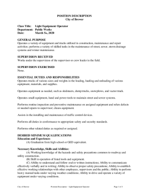 Fillable Online Heavy Equipment Operator Department: Public Works ... Fax Email Print - pdfFiller