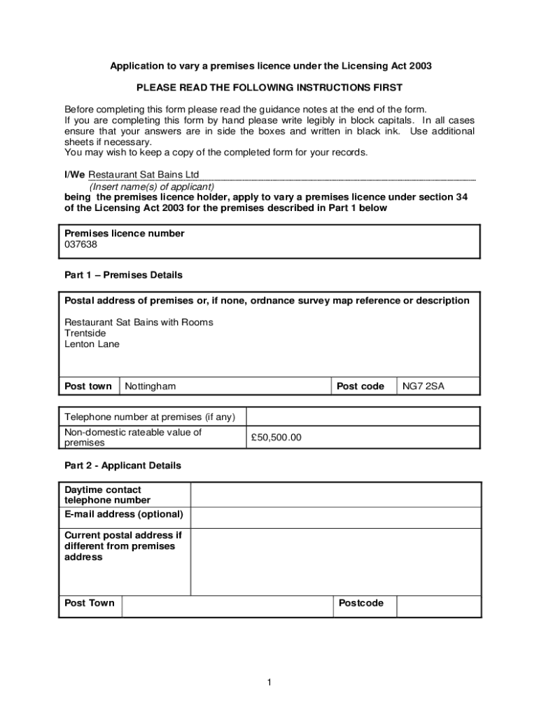 Fillable Online LC20 Vary Premises Licence Fax Email Print - pdfFiller