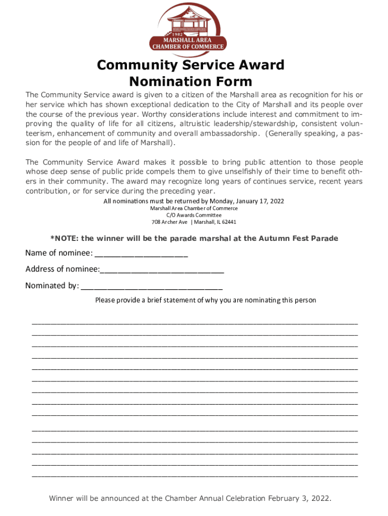 Fillable Online What is a Community Service Award? And How Do I Present ...