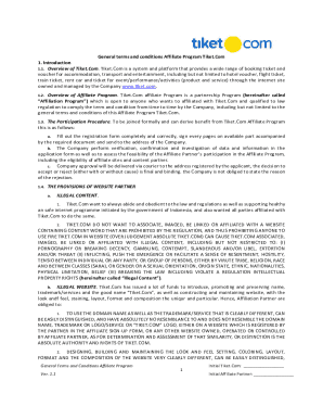 Fillable Online General terms and conditions Affiliate Program Tiket.Com 1 ... Fax Email Print ...