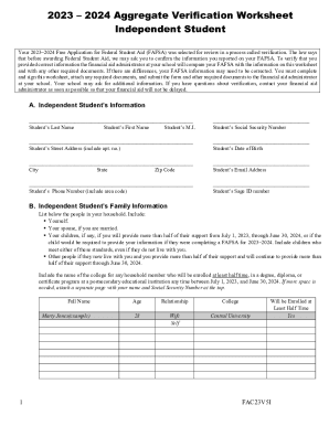Fillable Online 2023-2024 Verification Worksheets Independent Student Fax Email Print - pdfFiller