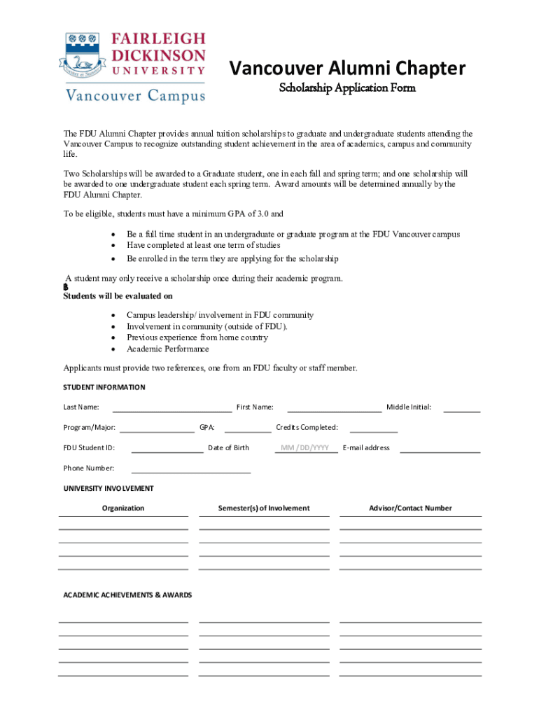 Fillable Online Fill - Free fillable The FDU Alumni Chapter provides annual tuition ... Fax ...