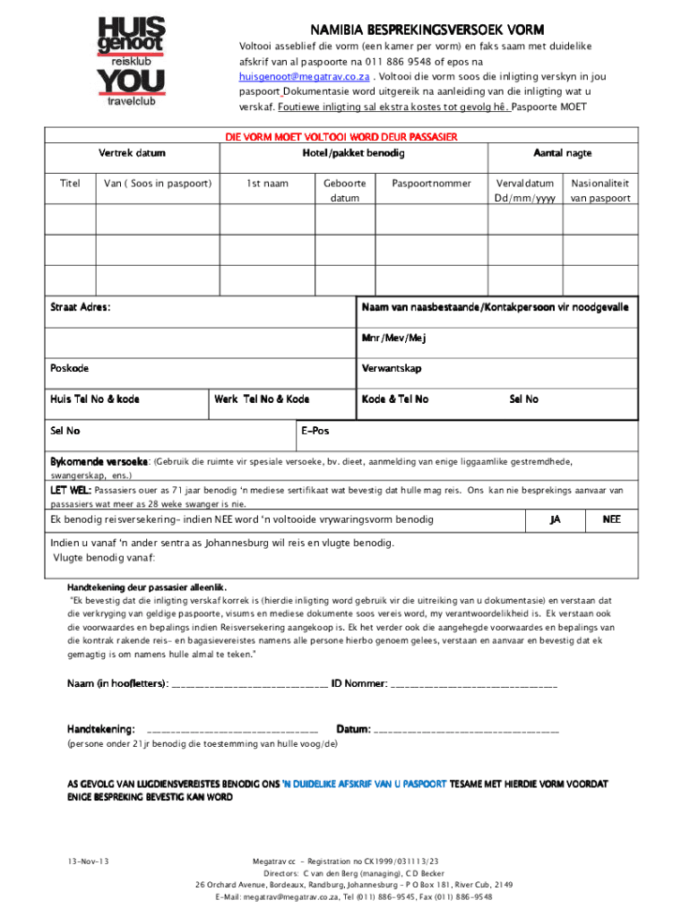 Fillable Online d2zesjwqqxwkpt cloudfront AFR Namibia booking form Fax Email Print - pdfFiller