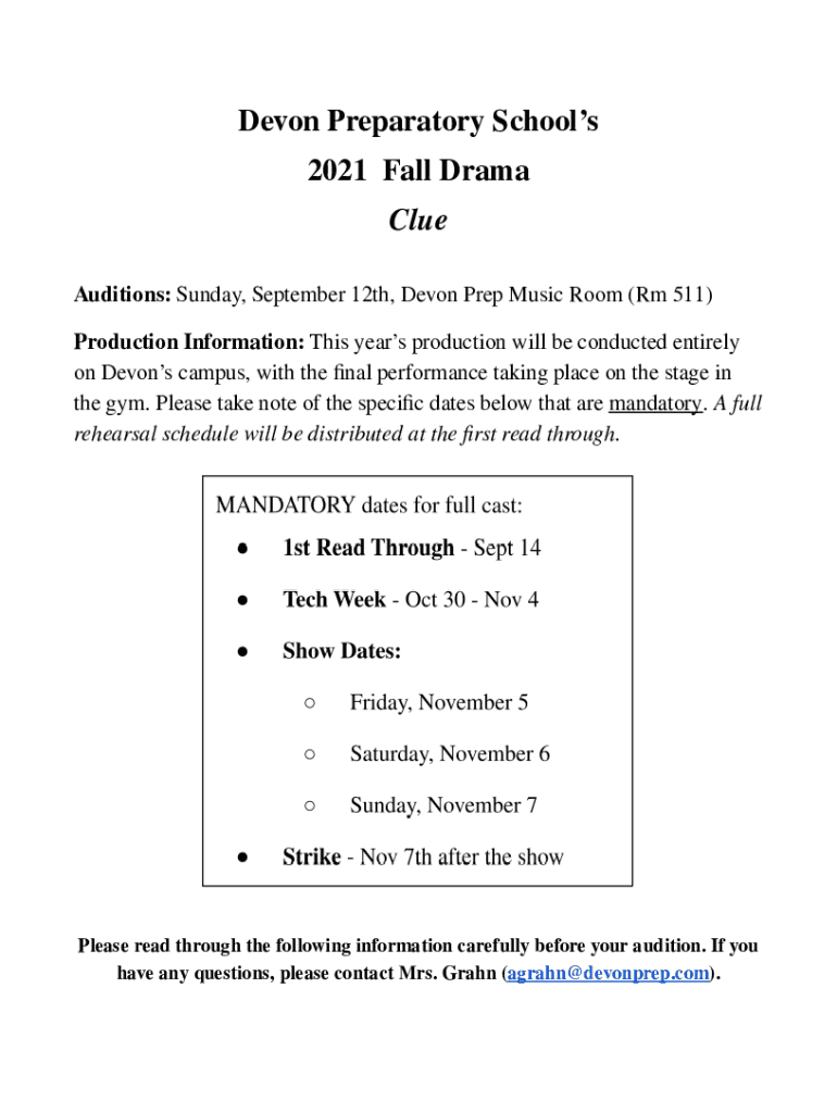 Fillable Online Fall Drama Audition Packet Fax Email Print - pdfFiller