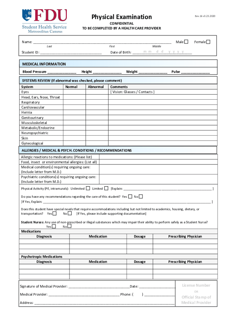 Fillable Online Physical Examination Fax Email Print - pdfFiller