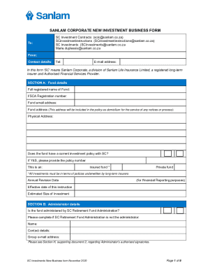 Fillable Online SANLAM CORPORATE NEW INVESTMENT BUSINESS FORM Fax Email ...
