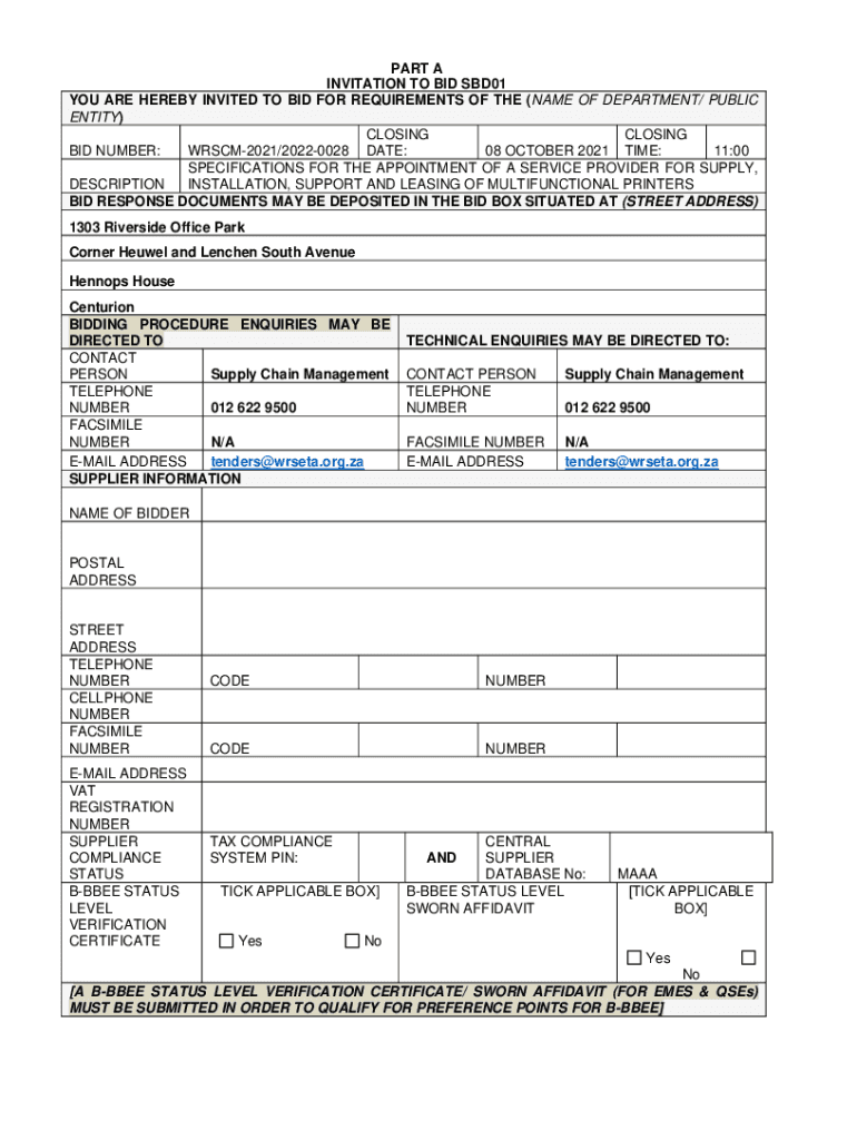 Fillable Online SPECIFICATIONS FOR THE APPOINTMENT OF A SERVICE ...