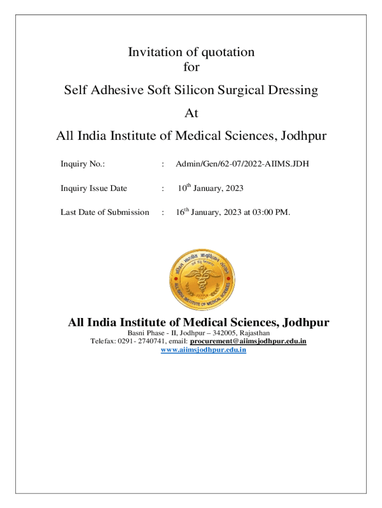 Fillable Online Invitation of Quotation for Self Adhesive Soft Sil ...