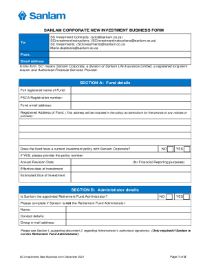 Fillable Online sanlam corporate new investment business form Fax Email ...