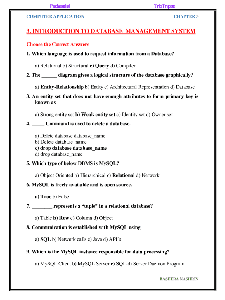 Fillable Online 3. INTRODUCTION TO DATABASE MANAGEMENT SYSTEM Fax Email ...