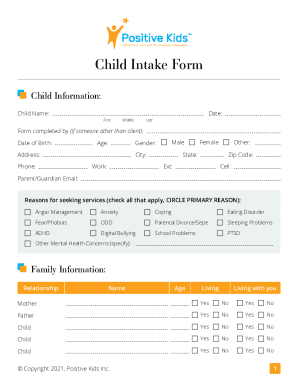 Fillable Online Intake Form for Minor Child (under 15 Years Old) Fax Email Print - pdfFiller