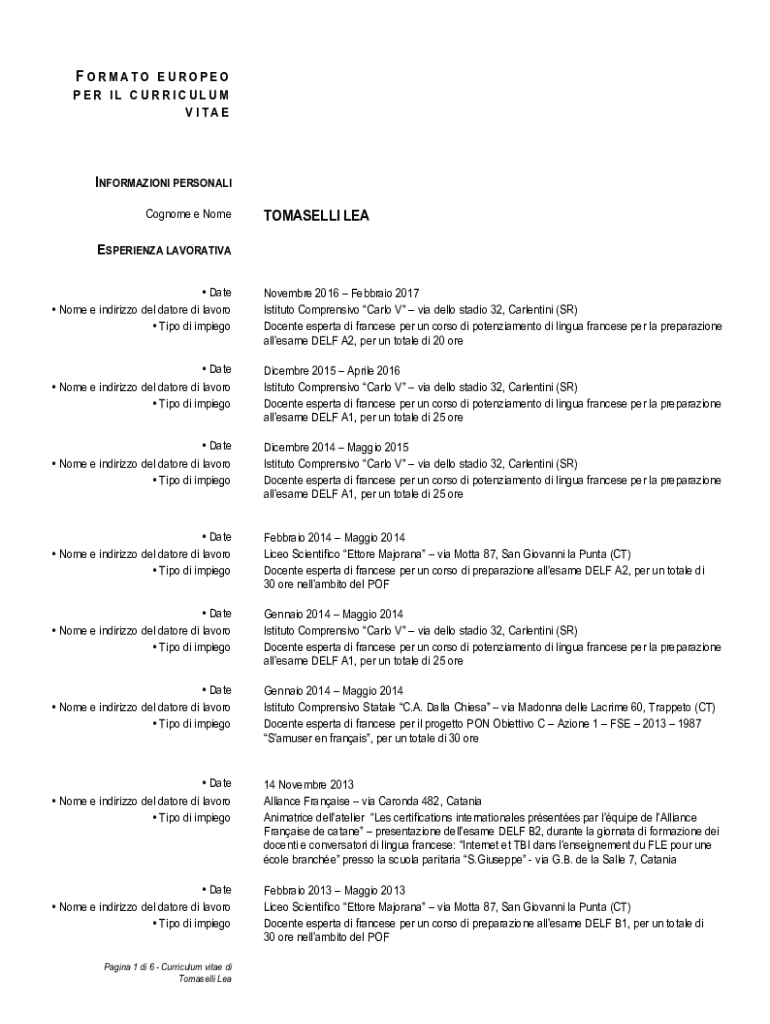 Compilabile Online formato europeo per il curriculum vitae - Laura ...