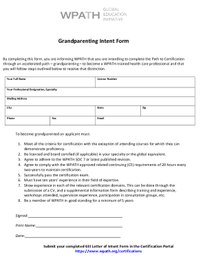 Fillable Online Grandparenting Intent Form - WPATH Fax Email Print ...