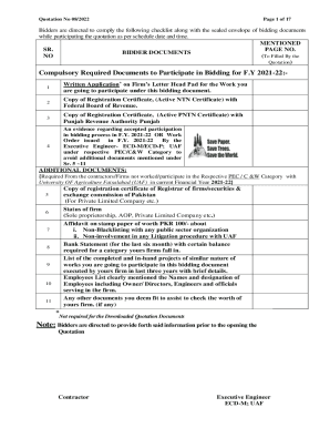 Fillable Online Bidders are directed to comply the following checklist ...