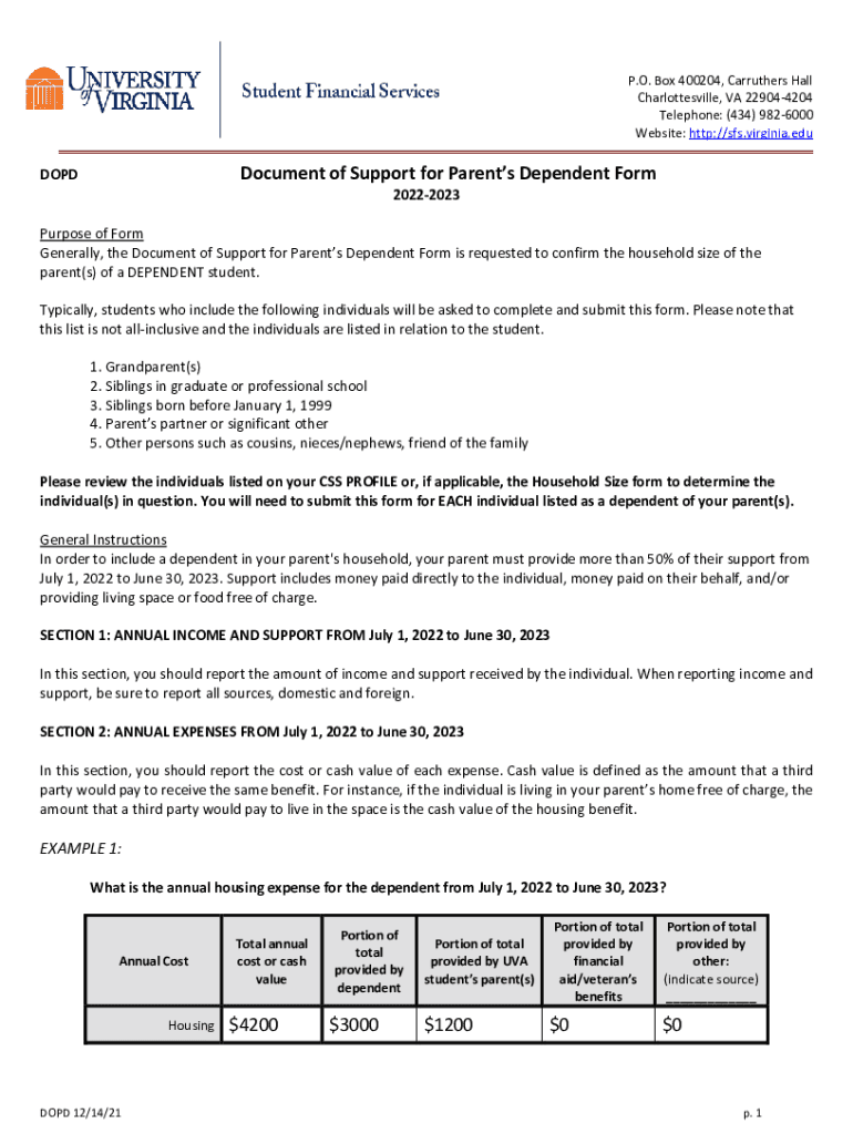 Fillable Online Document of Support for Parent's Dependent Form $3000 ...
