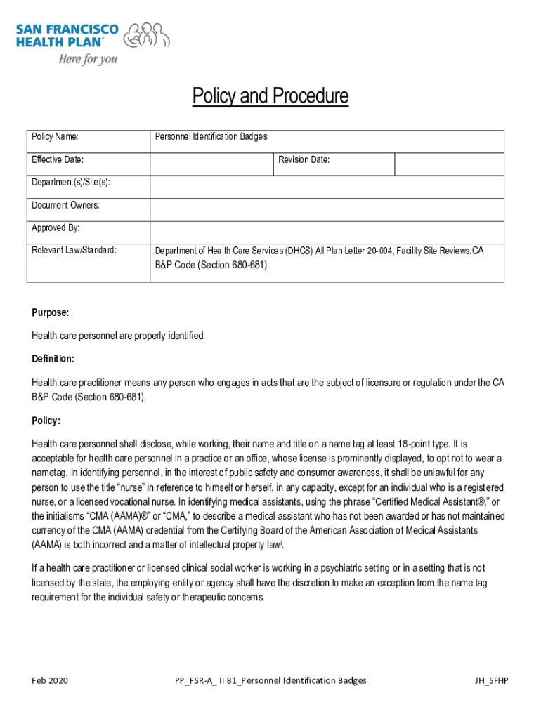 Fillable Online 105-3001 Lead Department: Compliance Title: Program ...