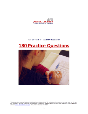 Fillable Online 180 Free PMP Sample Questions. 180 Practice questions ...