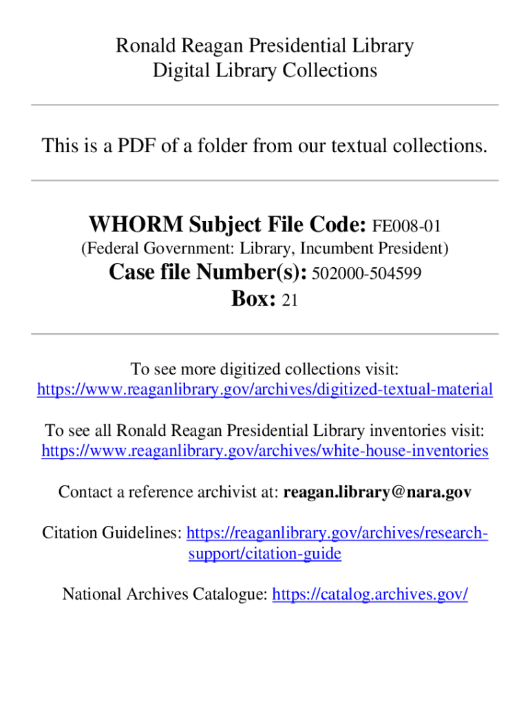 Fillable Online WHORM Subject File Code: FE008-01 Case file Number(s ...