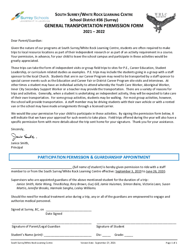 Fillable Online GENERAL TRANSPORTATION PERMISSION FORM Fax Email Print ...