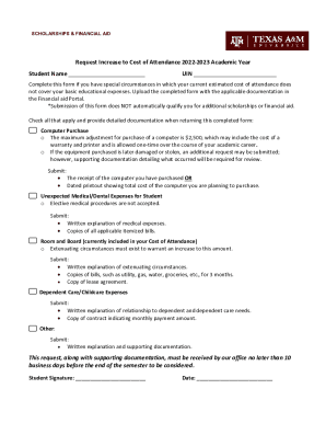 Fillable Online Request Increase to Cost of Attendance 2022-2023 Fax Email Print - pdfFiller