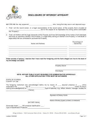 Fillable Online DISCLOSURE OF INTEREST AFFIDAVIT 1. 2. 3. 4. 5. 6. Fax ...