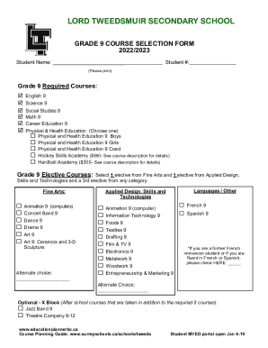 Fillable Online GRADE 9 COURSE SELECTION FORM Fax Email Print - pdfFiller