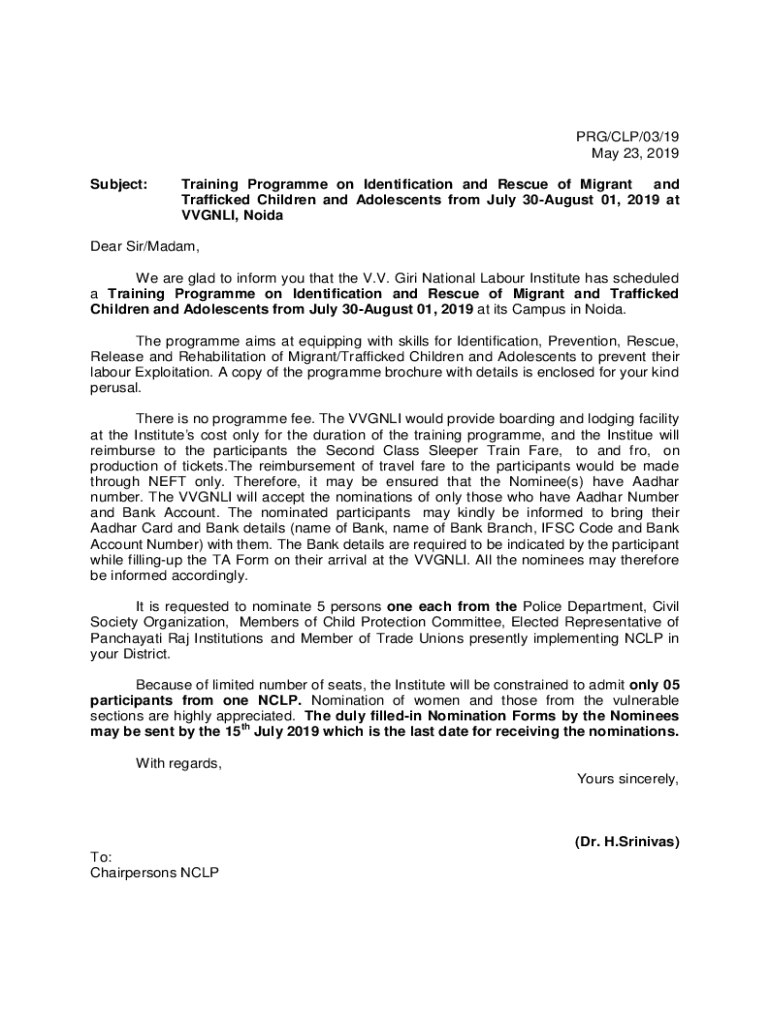 Fillable Online Training Programme on Identification and Rescue of ... Fax Email Print - pdfFiller