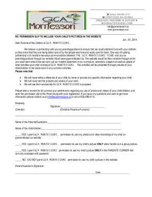 Fillable Online PERMISSION SLIP TO INCLUDE YOUR CHILD'S PICTURES ... Fax Email Print - pdfFiller