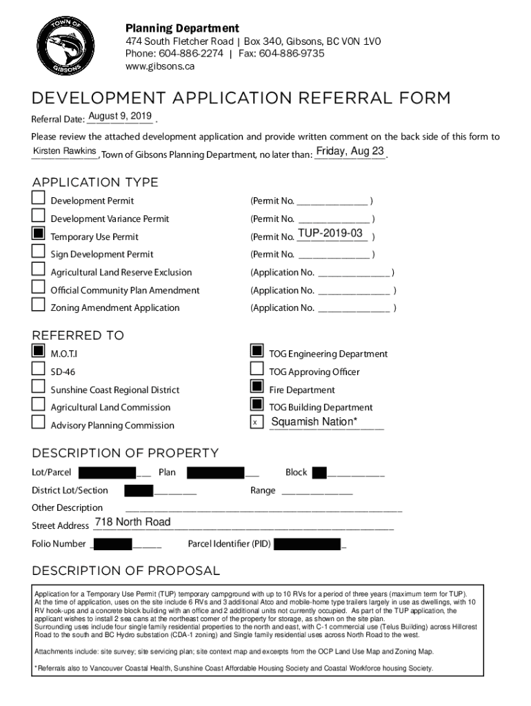 Fillable Online DEVELOPMENT APPLICATION REFERRAL FORM Fax Email Print - pdfFiller
