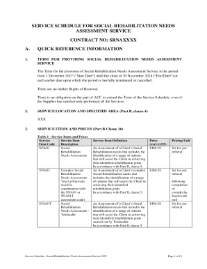 Fillable Online service schedule for social rehabilitation needs ...