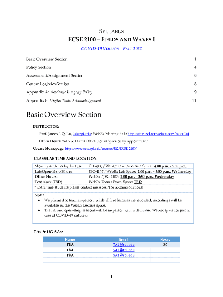 Fillable Online Sample Syllabus TemplateCollege of Natural Sciences and ... Fax Email Print ...