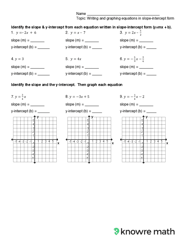 Fillable Online Writing and graphing equations in slope-intercept form Fax Email Print - pdfFiller