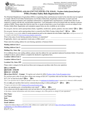 Fillable Online mda maryland FSMA Produce Safety Rule Registration Form ...
