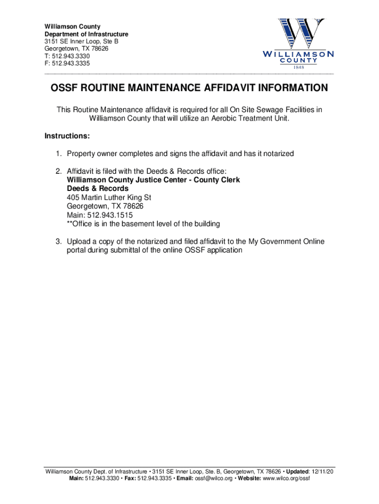 Fillable Online ossf routine maintenance affidavit information Fax ...