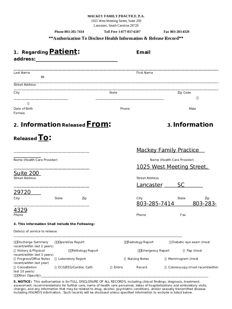 Authorization To Disclose Health Ination & Release Record Doc Template ...