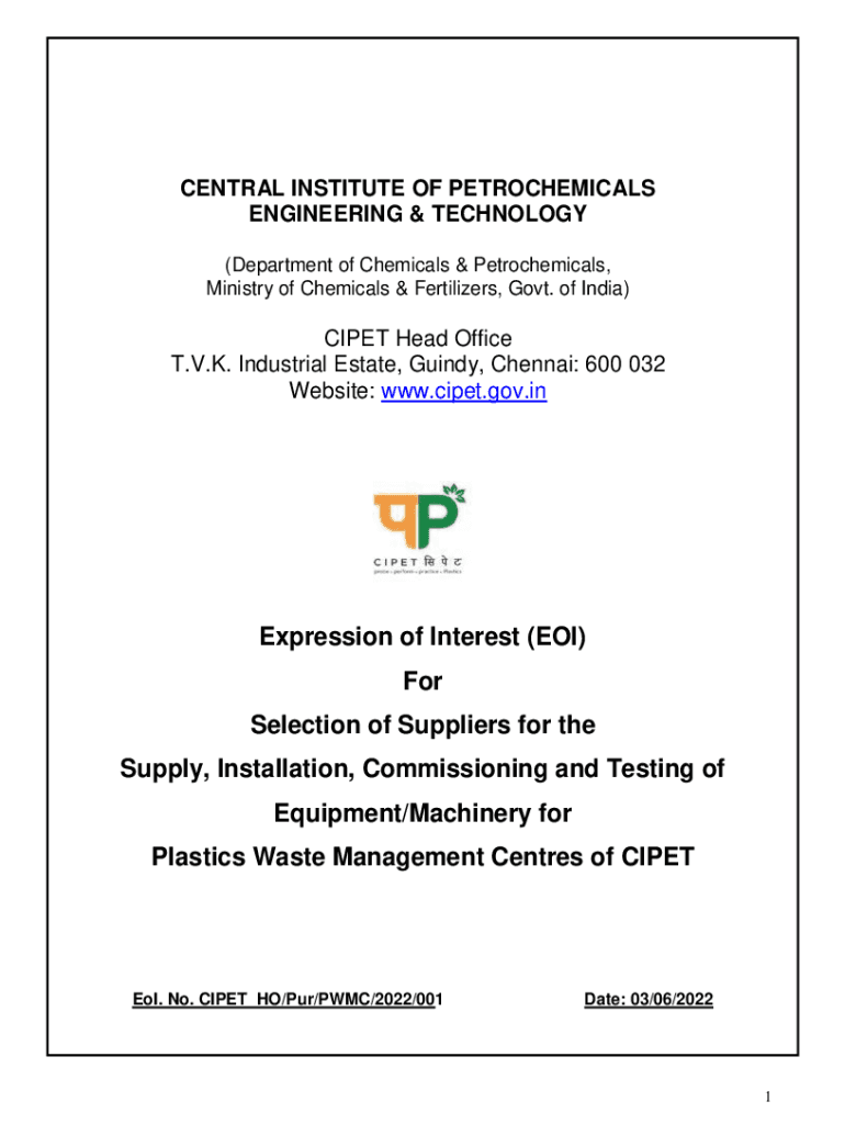 Fillable Online Expression of Interest (EOI) For Selection of Suppliers ...