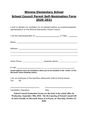 Fillable Online School Council Parent Self-Nomination Form Fax Email ...