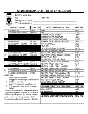 Fillable Online GRADE 9 G.B.C.S. OPTION SHEET 2022-2023 - SharpSchool Fax Email Print - pdfFiller