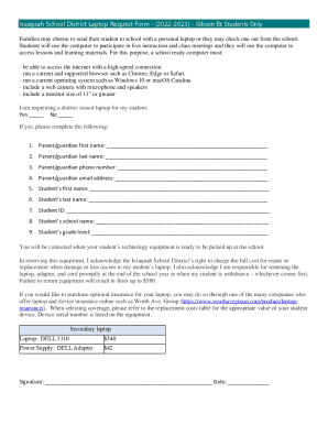 Fillable Online Issaquah School District Laptop Request Form - (2022 ...