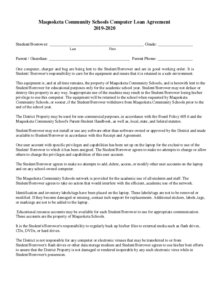 Fillable Online Student Computer Loan Agreement - Arnold Public Schools ...