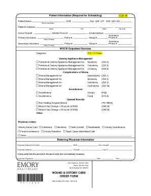 Fillable Online Wound & ostomy care order form ICD-10 - Emory ...