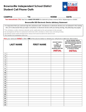 Fillable Online Brownsville Independent School District Student Cell ...