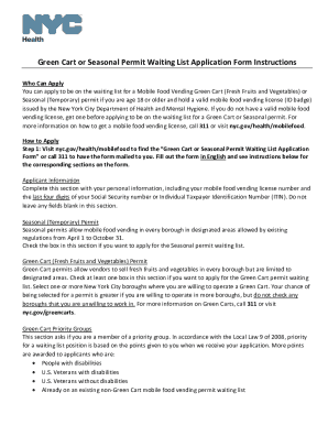 Fillable Online Green Cart or Seaonal Permit Waiting List Application ...
