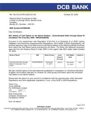 Fillable Online DCB Bank Limited - NSE - National Stock Exchange of ...