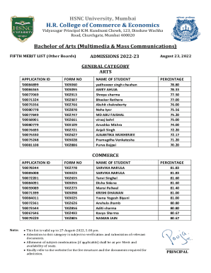Fillable Online FIFTH MERIT LIST (Other Boards) Fax Email Print - pdfFiller
