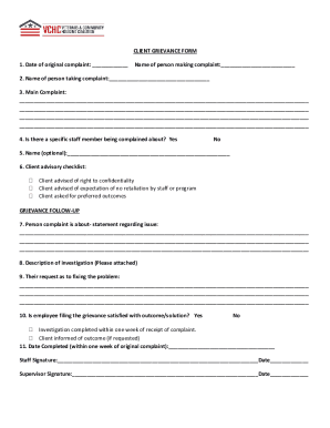 Fillable Online CLIENT GRIEVANCE FORM 1. Date of original complaint ...