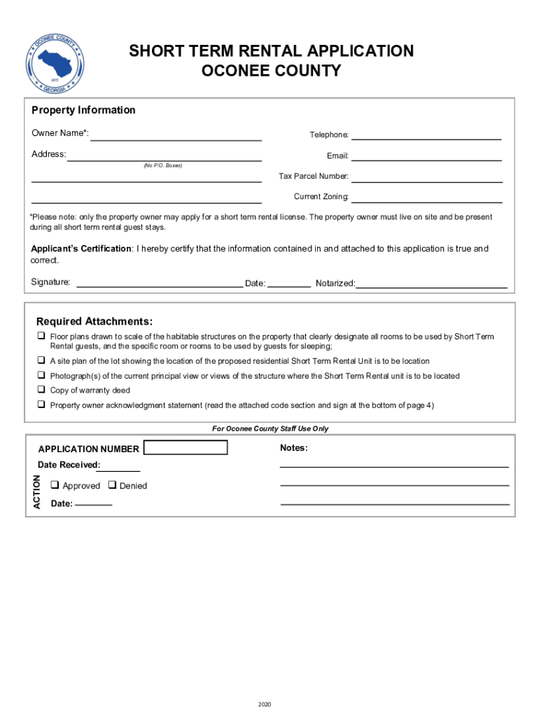 Fillable Online SHORT TERM RENTAL APPLICATION OCONEE COUNTY Fax Email ...