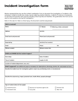 Fillable Online Incident investigation form - Workers Health & Safety ...